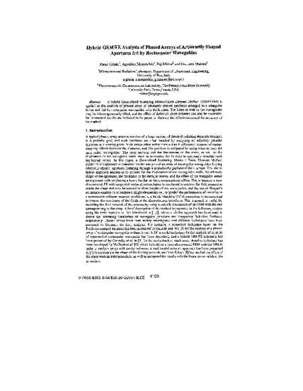 (PDF) Hybrid GSM/FE analysis of phased arrays of arbitrarily shaped apertures fed by rectangular ...