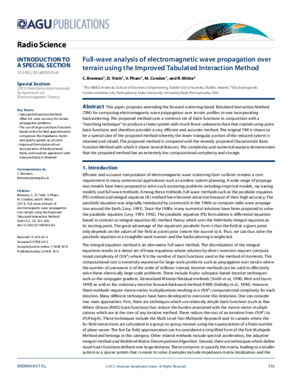 Pdf Full Wave Analysis Of Electromagnetic Wave Propagation Over Terrain Using The Improved