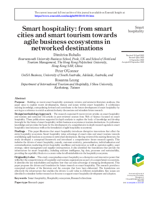 (PDF) Smart hospitality: from smart cities and smart tourism towards agile business ecosystems ...