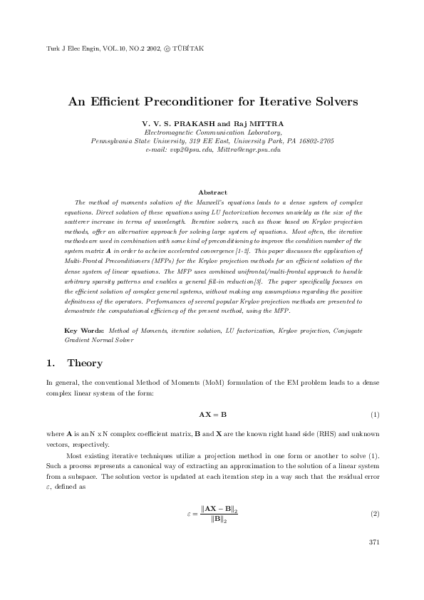 (PDF) An Ecient Preconditioner for Iterative Solvers