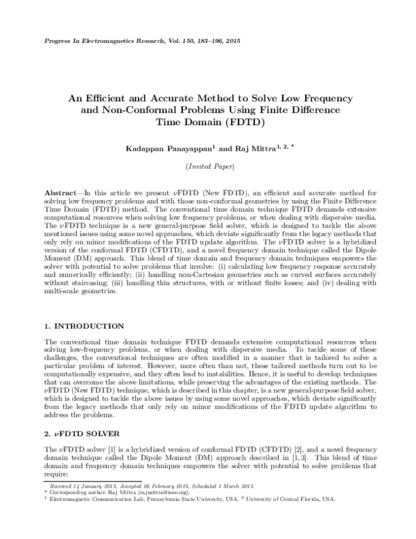 (PDF) An Efficient and Accurate Method to Solve Low Frequency and Non-Conformal Problems Using ...
