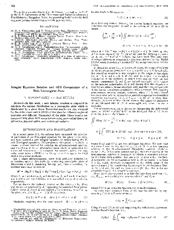 (PDF) Integral equation solution and RCS computation of a thin ...