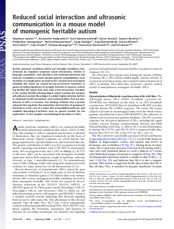 (PDF) Reduced social interaction and ultrasonic communication in a ...