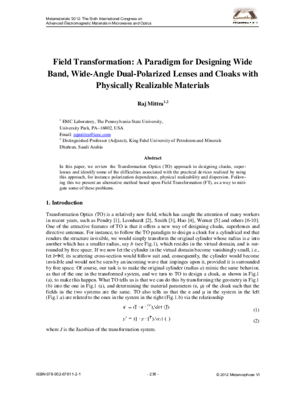 (PDF) Field Transformation: A Paradigm for Designing Wide B and, Wide ...