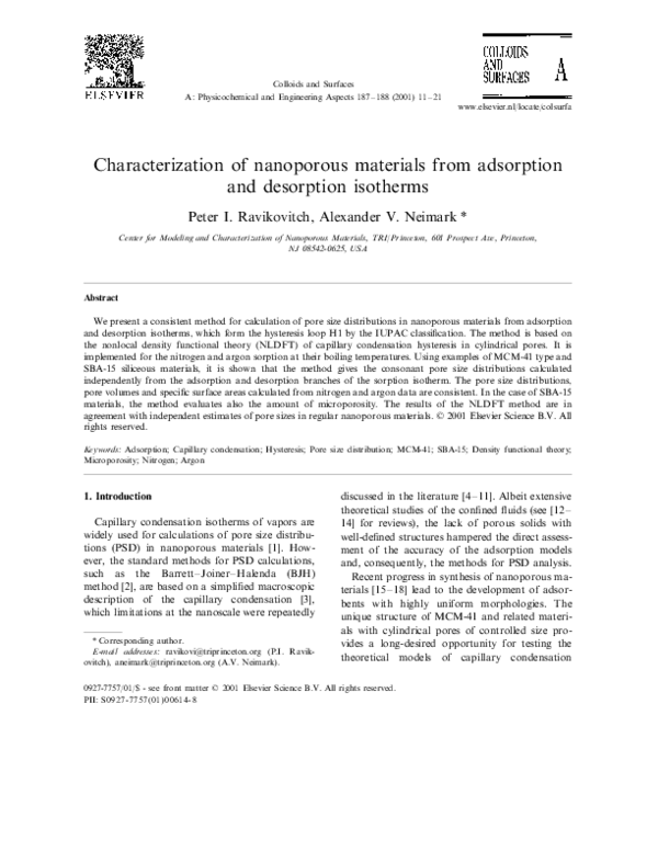 (PDF) Characterization of nanoporous materials from adsorption and ...