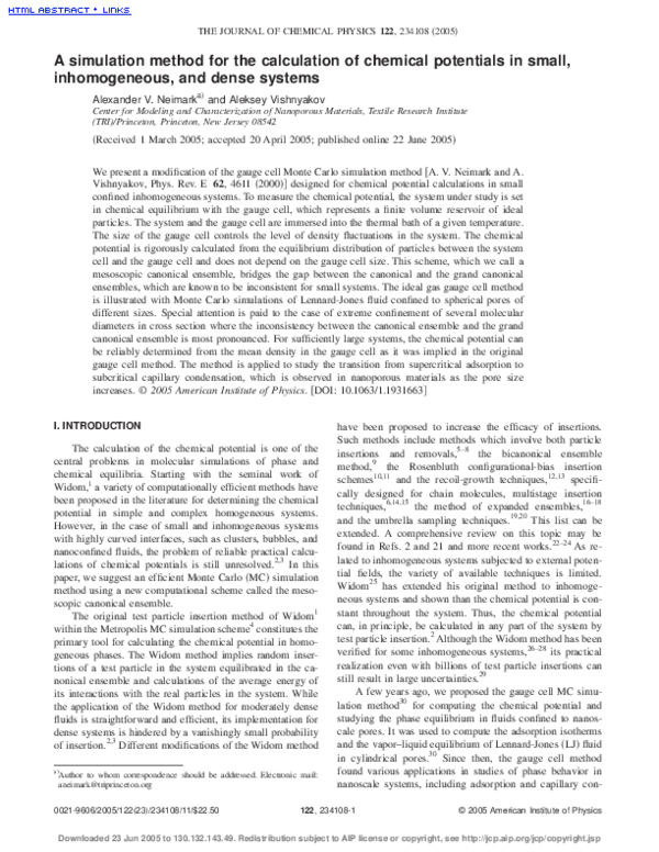 (PDF) A simulation method for the calculation of chemical potentials in ...