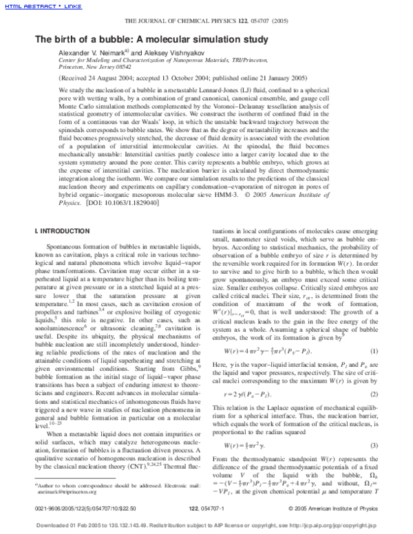 (PDF) The birth of a bubble: A molecular simulation study