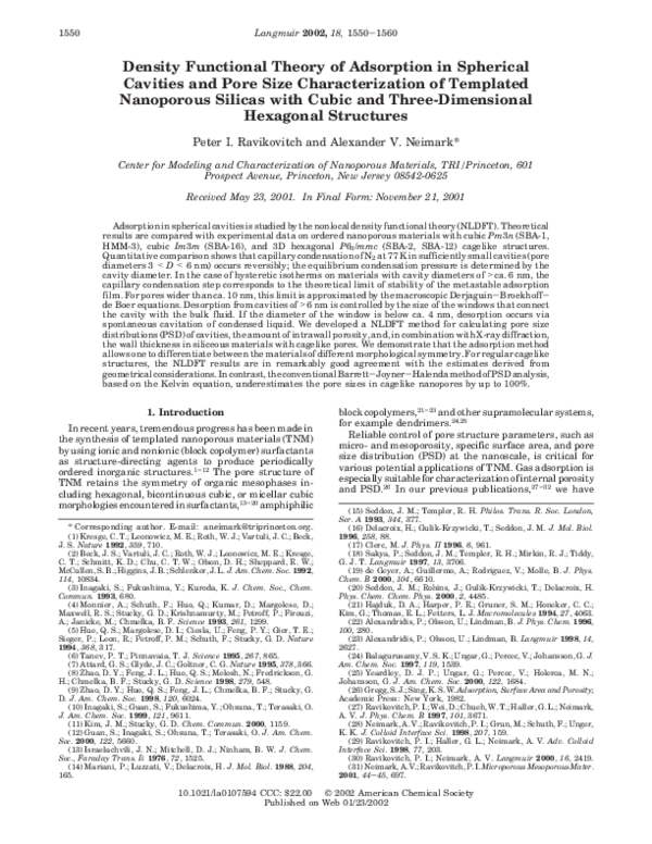 (PDF) Density Functional Theory of Adsorption in Spherical Cavities and ...