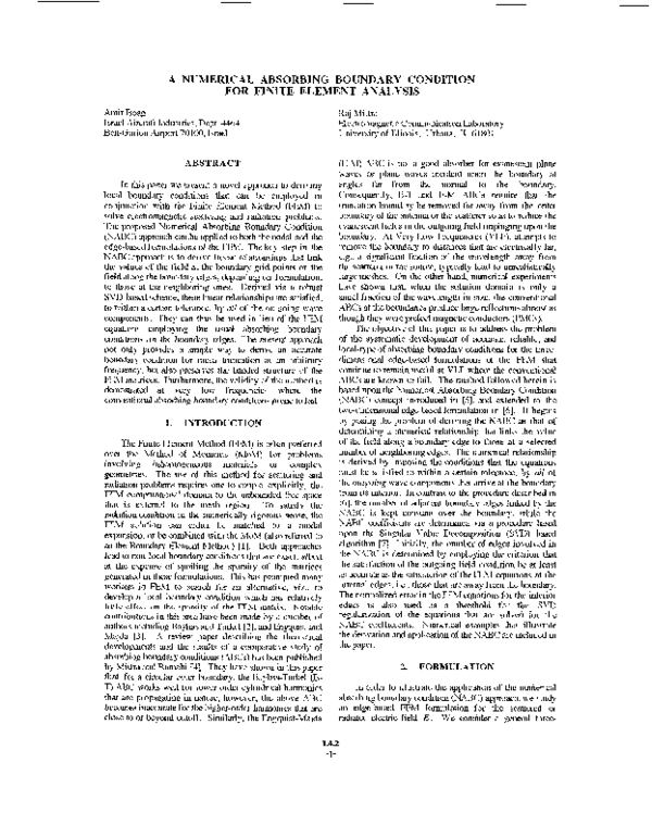 Pdf A Numerical Absorbing Boundary Condition For Finite Element Analysis