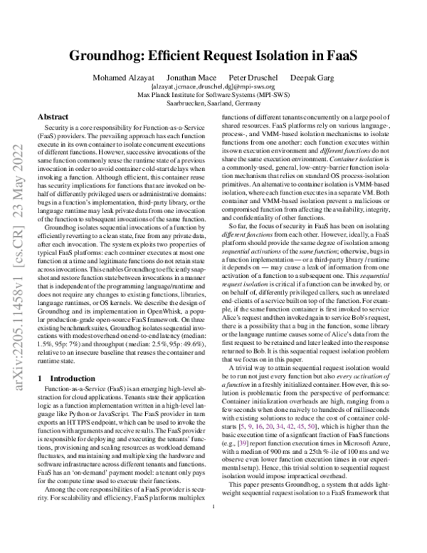 Pdf Groundhog Efficient Request Isolation In Faas