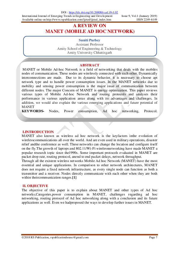 Pdf A Review On Manet Mobile Ad Hoc Network