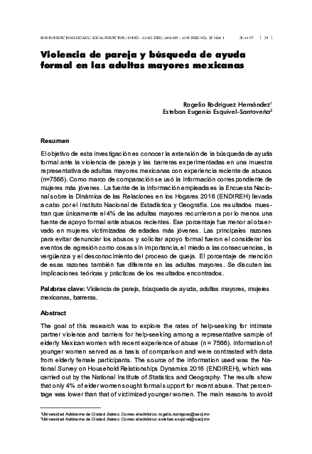 (PDF) Violencia de pareja y búsqueda de ayuda formal en las adultas mayores mexicanas