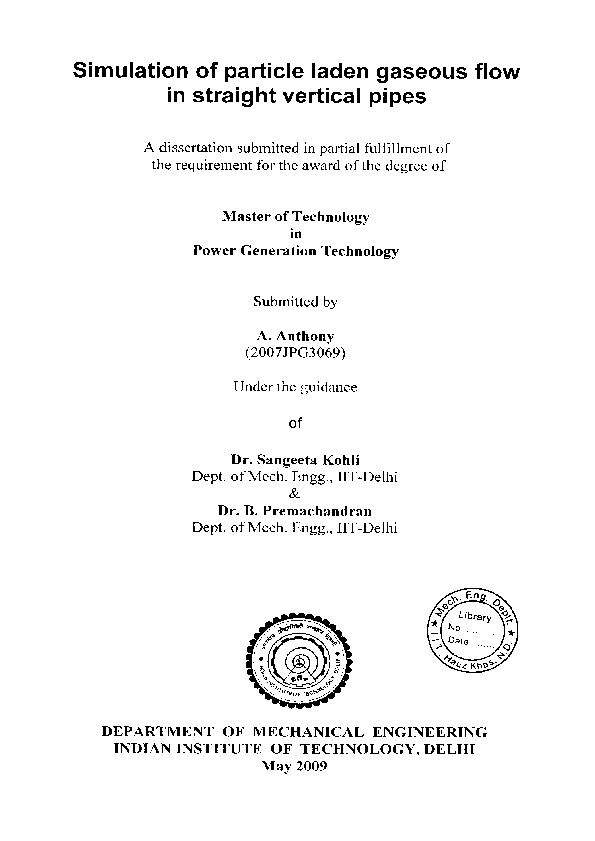 (PDF) Simulation of particle laden gaseous flow in straight vertical pipes