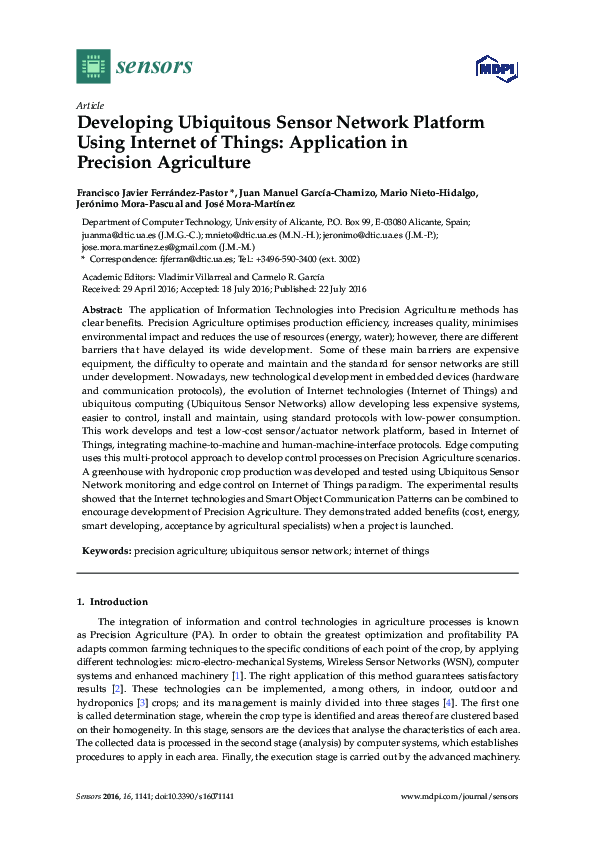 (PDF) Developing Ubiquitous Sensor Network Platform Using Internet of Things: Application in ...