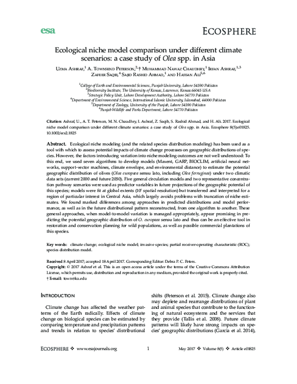 (PDF) Ecological niche model comparison under different climate scenarios: a case study ...
