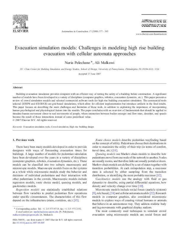 (PDF) Evacuation simulation models: Challenges in modeling high rise ...