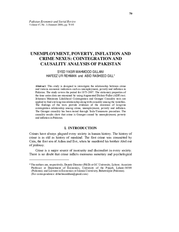 (PDF) Unemployment, poverty, inflation and crime nexus: Cointegration ...