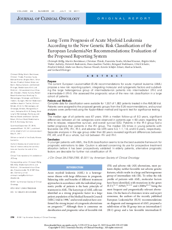 (PDF) Long-Term Prognosis of Acute Myeloid Leukemia According to the New Genetic Risk ...