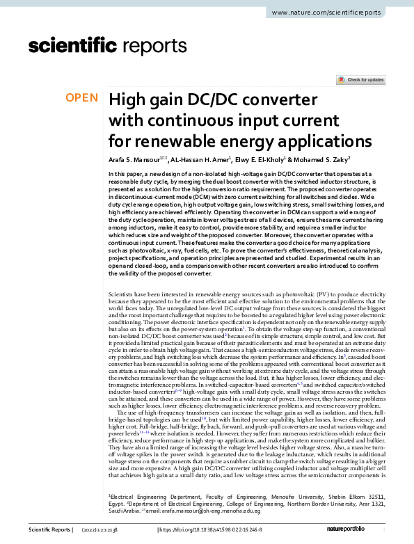 (PDF) High-Gain DC/DC Converter for Renewable Energy