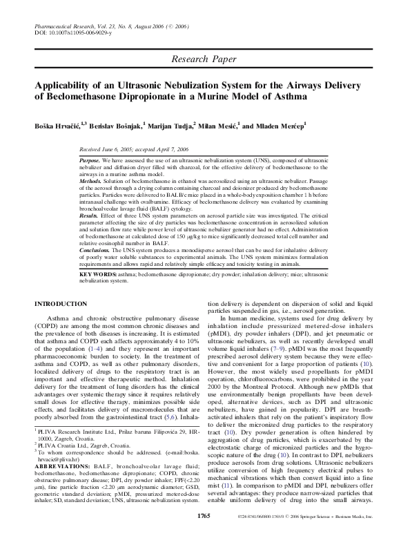 (PDF) Applicability of an Ultrasonic Nebulization System for the ...