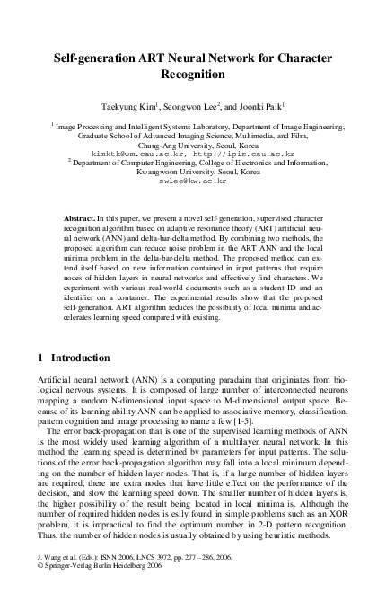 (PDF) Self-generation ART Neural Network for Character Recognition | Joonki Paik - Academia.edu