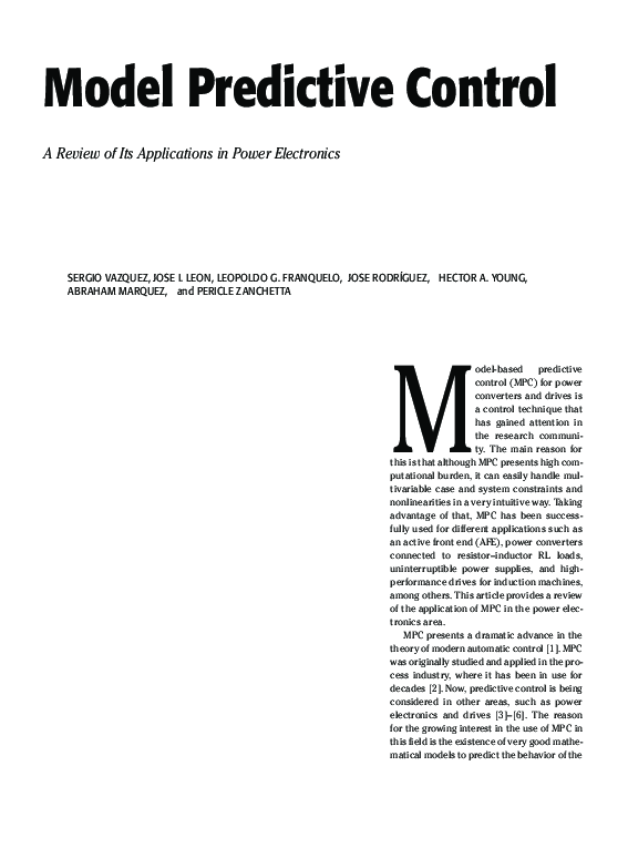 Pdf Mpc Applications In Power Electronics Review