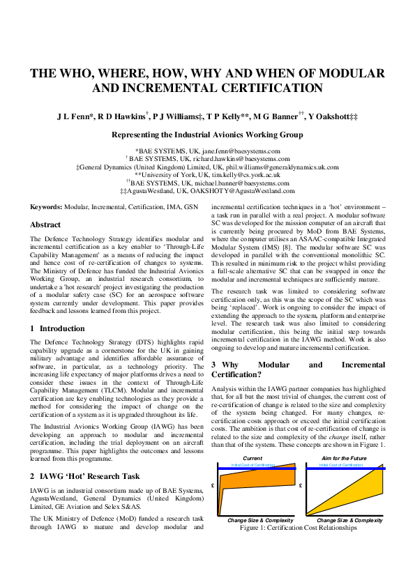 (PDF) The who, where, how, why and when of modular and incremental certification