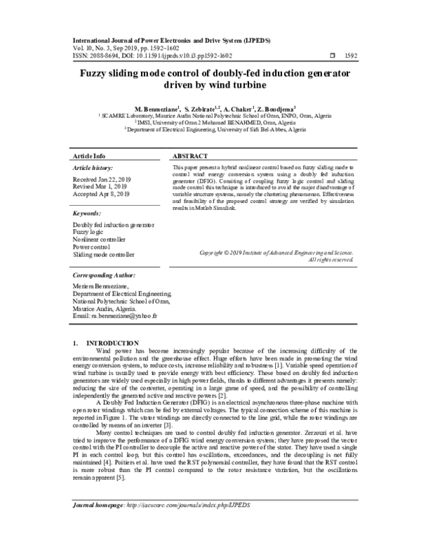 Pdf Fuzzy Sliding Mode Control Of Doubly Fed Induction Generator Driven By Wind Turbine