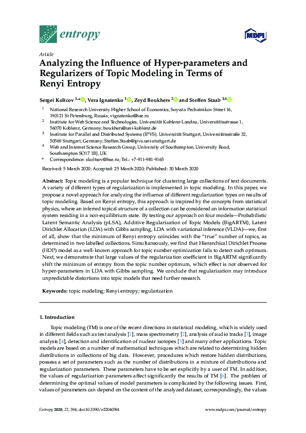 (PDF) Analyzing the Influence of Hyper-parameters and Regularizers of Topic Modeling in Terms of ...