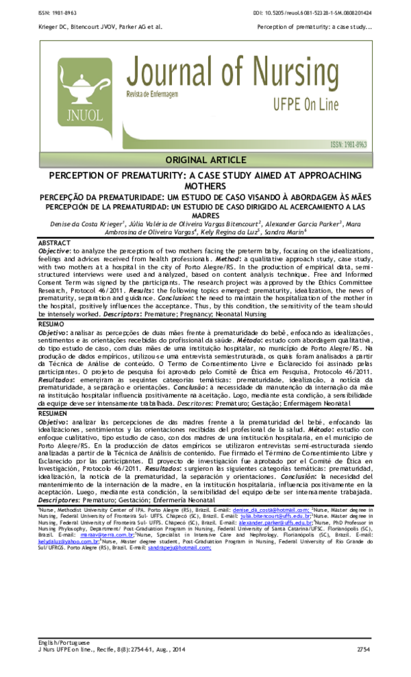 (PDF) Perception of prematurity: a case study aimed at approaching mothers