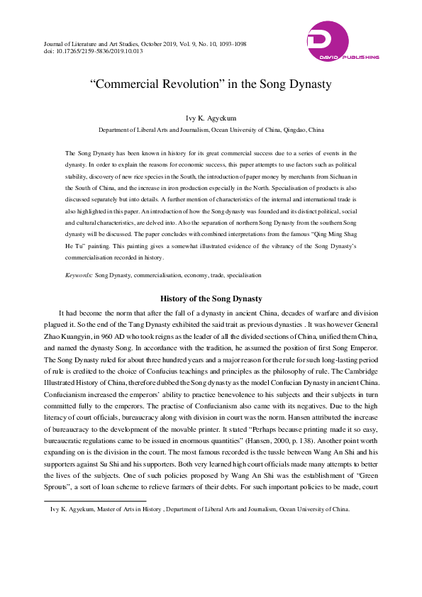 (PDF) “Commercial Revolution” in the Song Dynasty