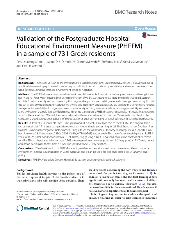 (PDF) Validation of the Postgraduate Hospital Educational Environment ...