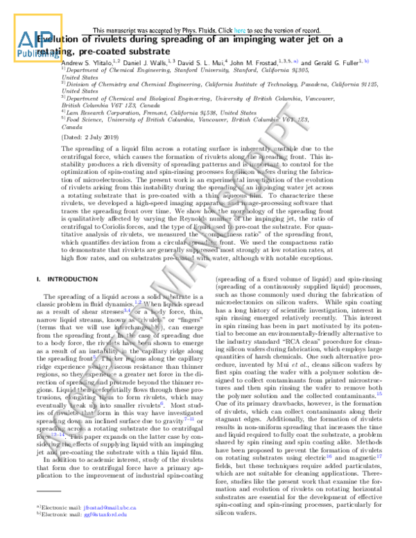 (PDF) Evolution of rivulets during spreading of an impinging water jet ...