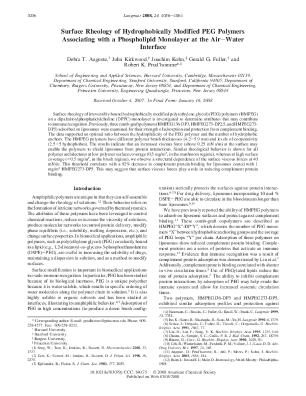 (PDF) Surface Rheology of Hydrophobically Modified PEG Polymers ...