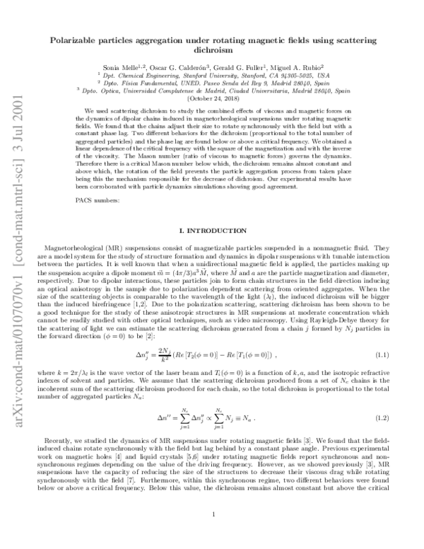 (PDF) Polarizable Particle Aggregation Under Rotating Magnetic Fields Using Scattering Dichroism ...