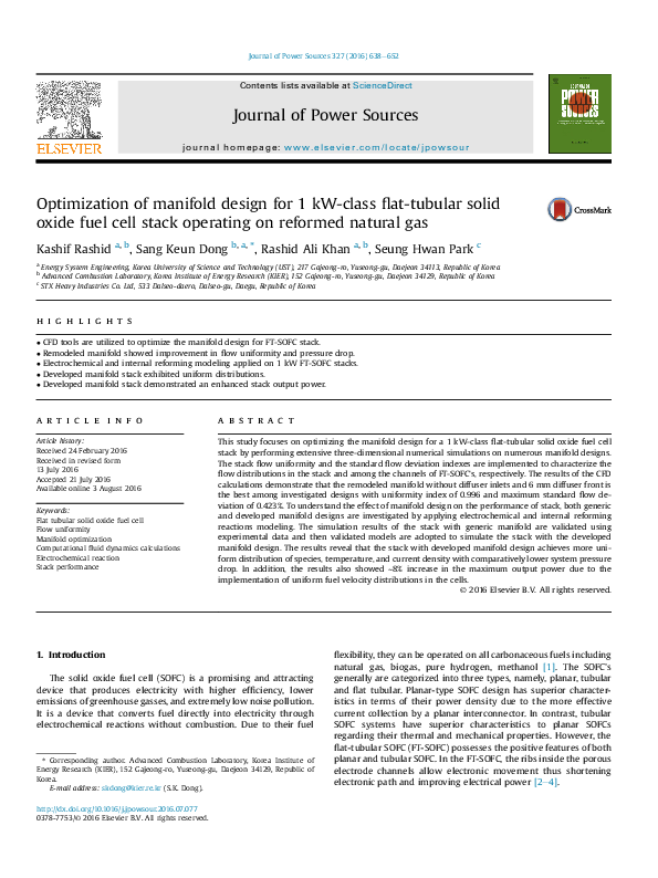 (PDF) Optimization of manifold design for 1 kW-class flat-tubular solid ...