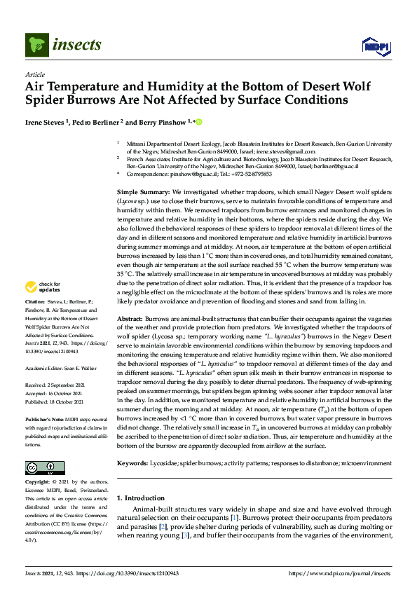 (PDF) Air Temperature and Humidity at the Bottom of Desert Wolf Spider ...