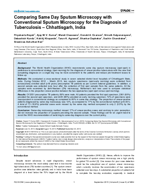 (PDF) Comparing Same Day Sputum Microscopy with Conventional Sputum ...