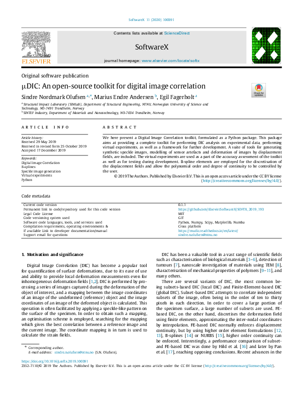 (PDF) μDIC: An open-source toolkit for digital image correlation