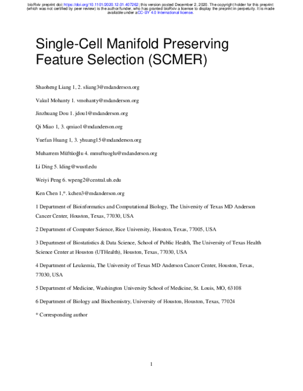 (PDF) Single-Cell Manifold Preserving Feature Selection (SCMER) (PDF) Single-Cell Manifold Preserving Feature Selection (SCMER)