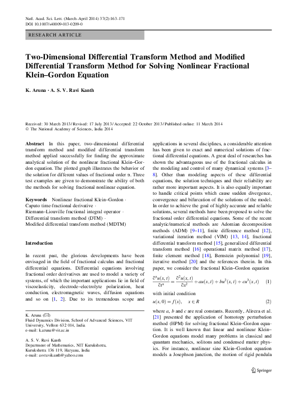 (PDF) Two-dimensional differential transform method for solving linear and non-linear ...