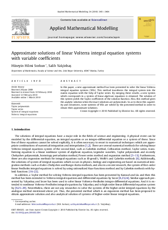 (PDF) Approximate solutions of linear Volterra integral equation systems with variable ...