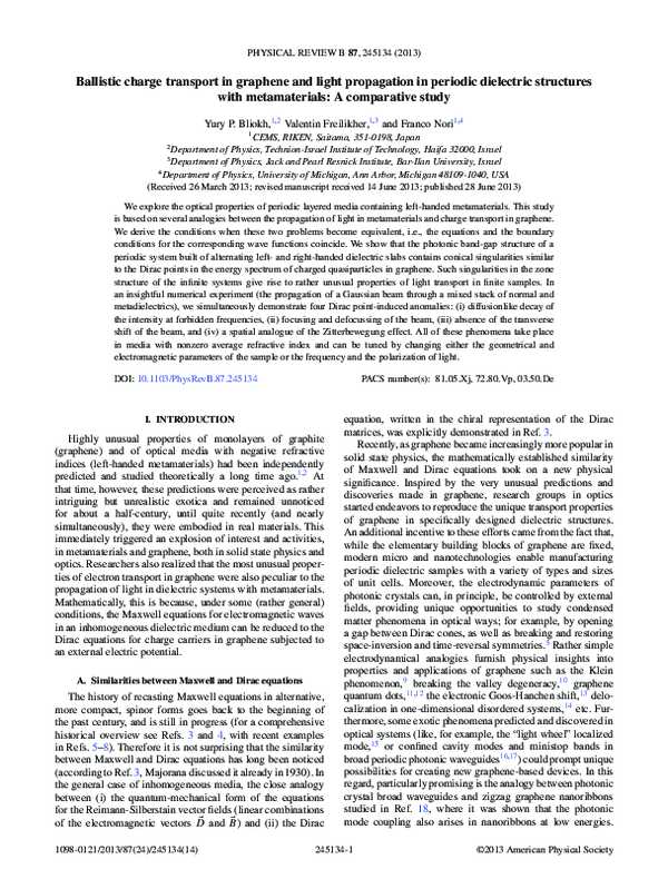 (PDF) Ballistic charge transport in graphene and light propagation in ...