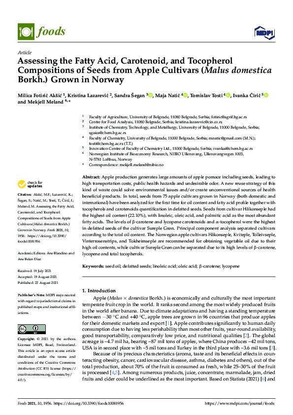 (PDF) Assessing the Fatty Acid, Carotenoid, and Tocopherol Compositions of Seeds from Apple ...