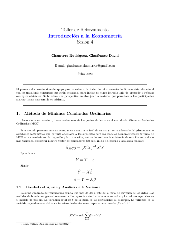 (PDF) Taller de Reforzamiento Introducción a la Econometría II