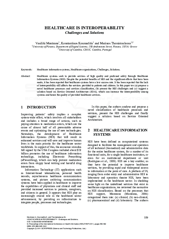 (PDF) HEALTHCARE IS INTEROPERABILITY - Challenges and Solutions
