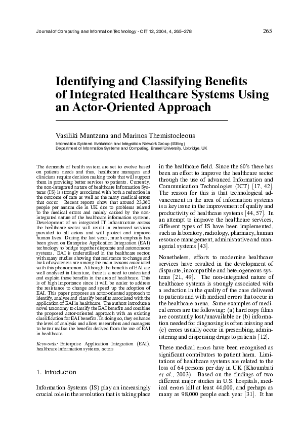 (PDF) Identifying and Classifying Benefits of Integrated Healthcare ...