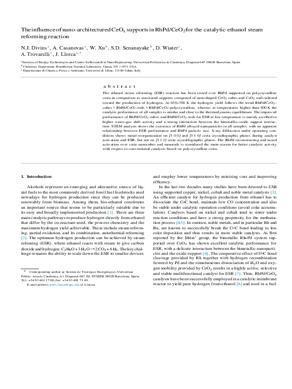 (PDF) Nano-Structured CeO2 Supports for Ethanol Reforming