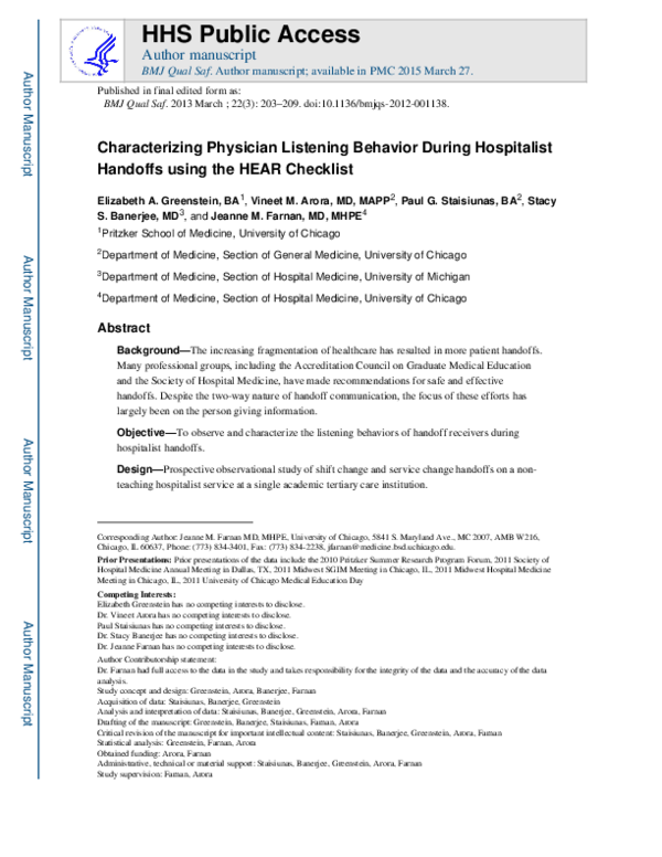 (PDF) Characterising physician listening behaviour during hospitalist ...