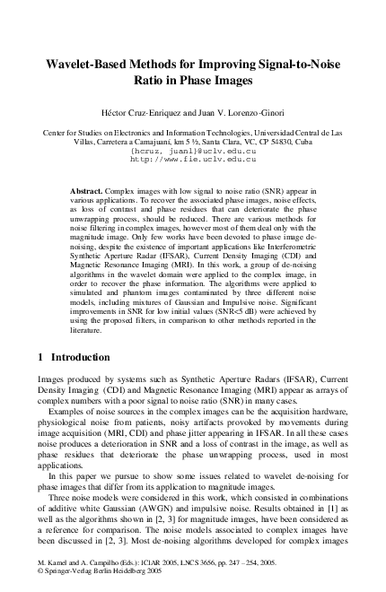 (PDF) Wavelet-Based Methods for Improving Signal-to-Noise Ratio in Phase Images